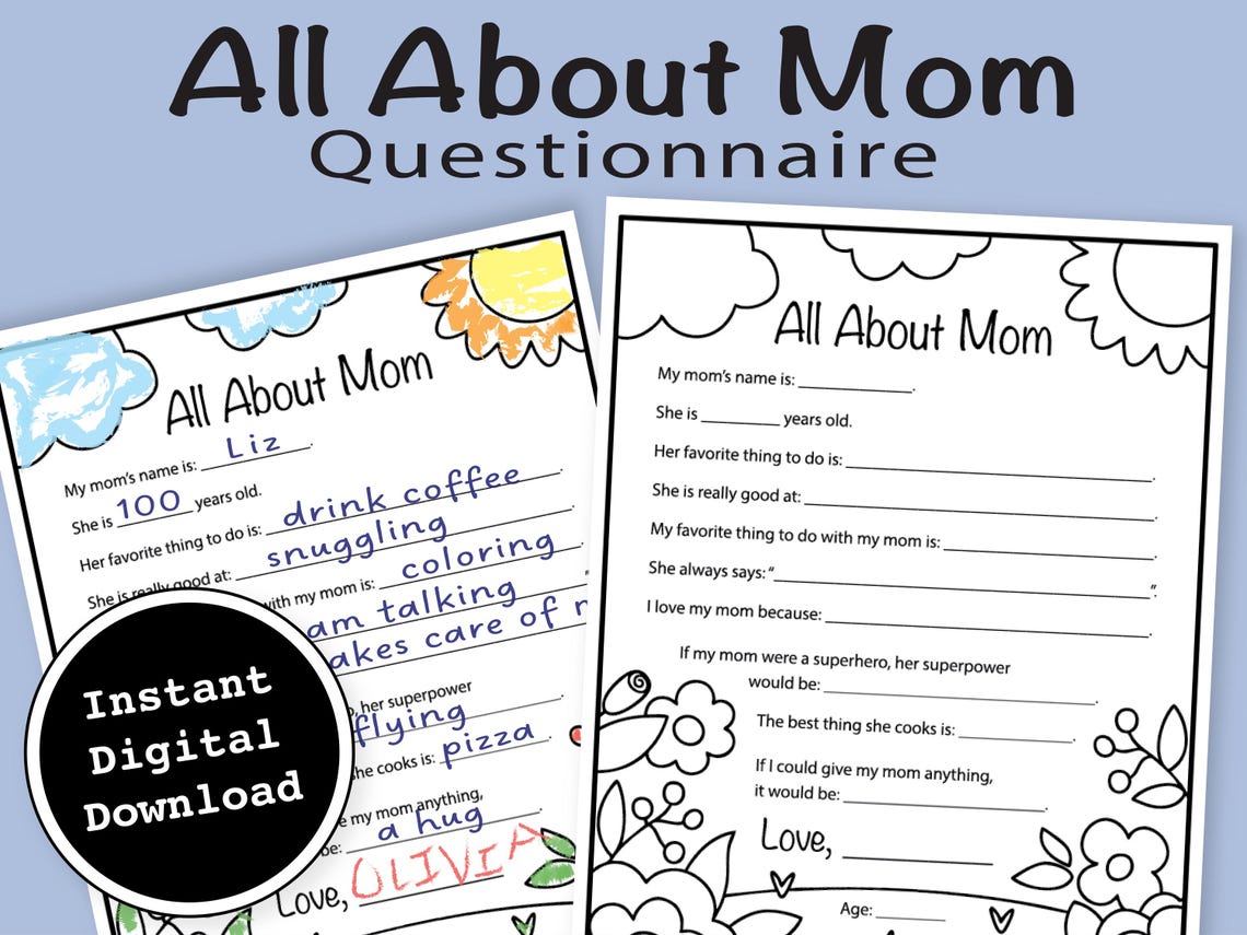 Printable Mother’s Day Questionnaire for Kids – All About Mom Gift ...