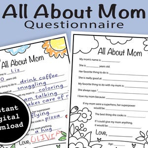 Printable Mother’s Day Questionnaire for Kids – All About Mom Gift ...