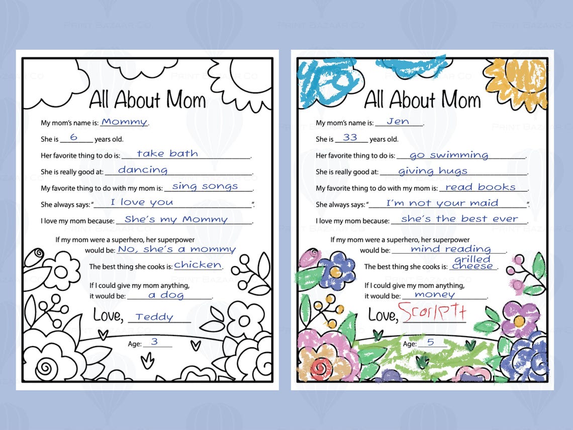 Printable Mother’s Day Questionnaire for Kids – All About Mom Gift ...