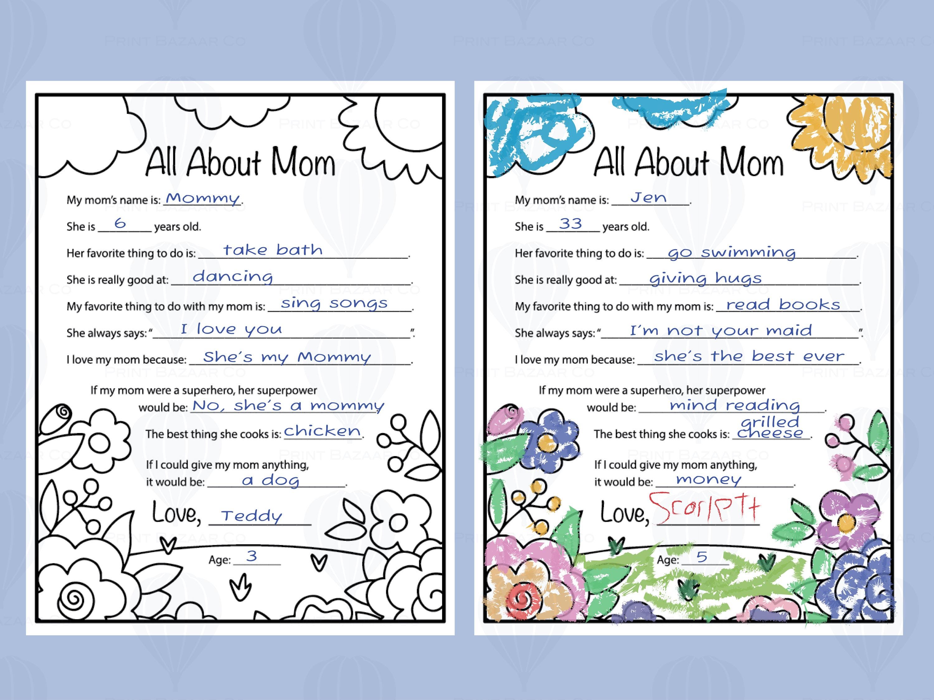 Printable Mother’s Day Questionnaire for Kids – All About Mom Gift ...