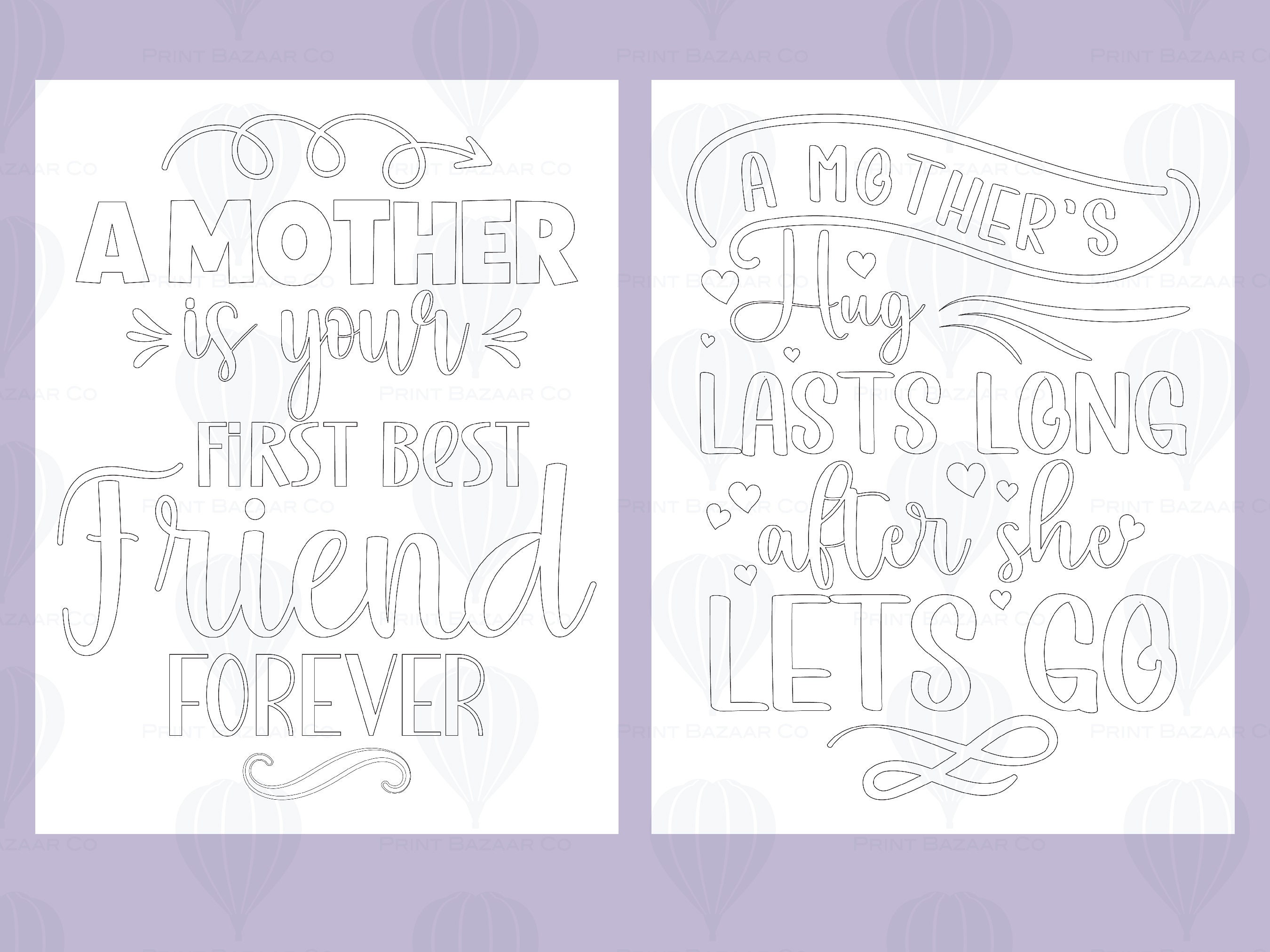 Mother's Day Quotes Coloring Page Bundle - Print at Home - Mother’s Day ...