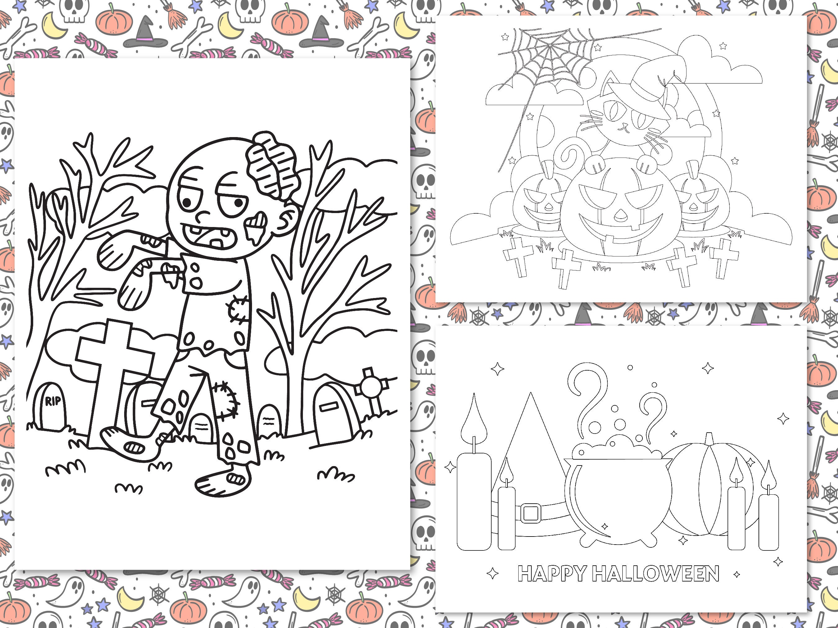 Halloween Printable Coloring Pages Bundle for Kids & Adults - Etsy