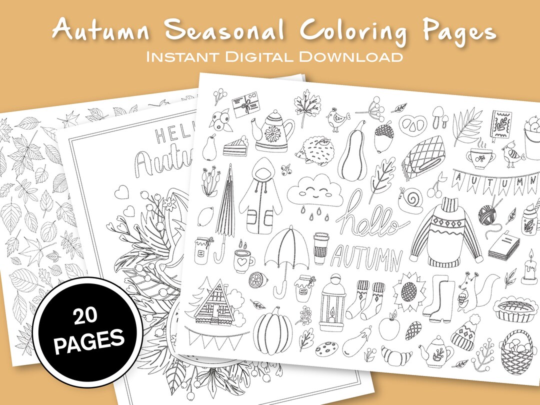 Fall / Autumn Printable Coloring Page Bundle - Etsy