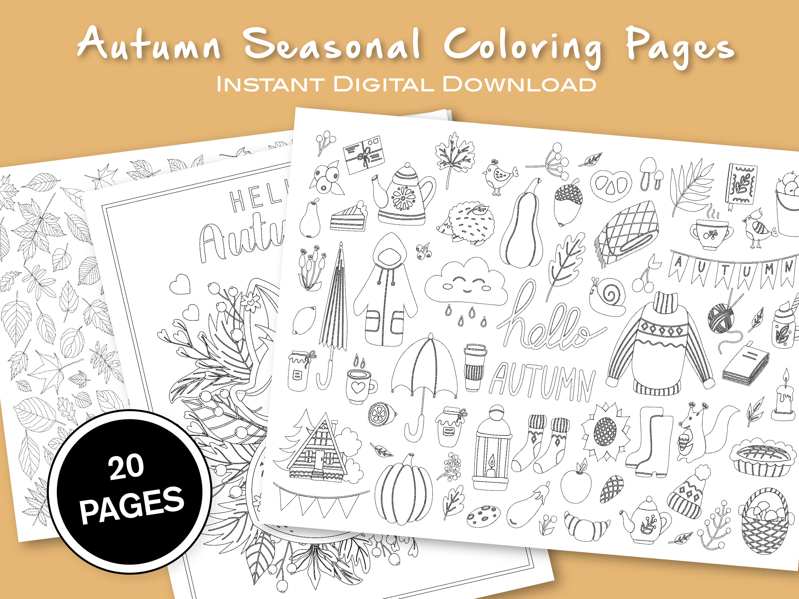 Fall / Autumn Printable Coloring Page Bundle - Etsy