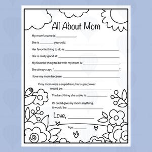 Printable Mother’s Day Questionnaire for Kids – All About Mom Gift ...