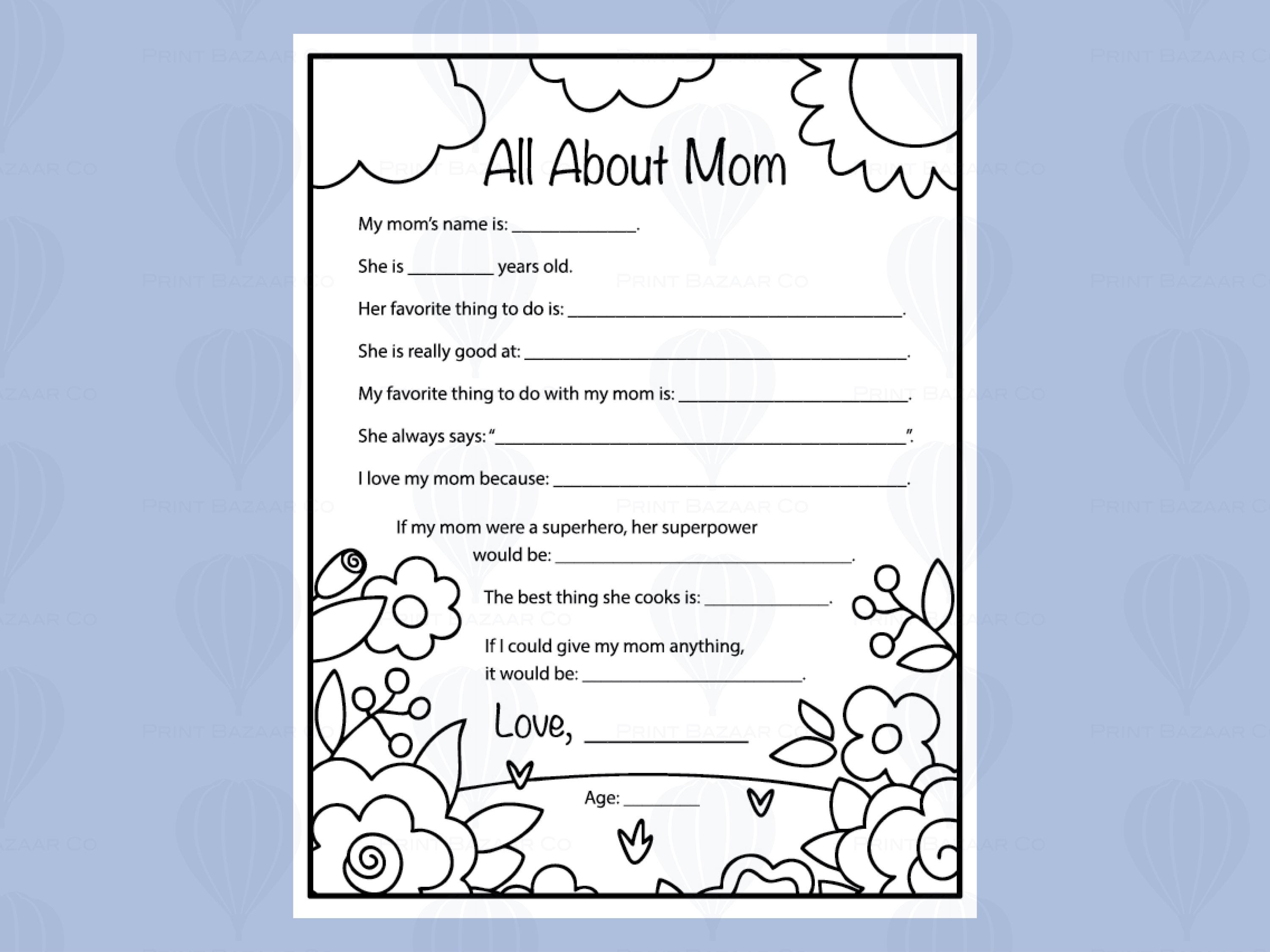 Printable Mother’s Day Questionnaire for Kids – All About Mom Gift ...
