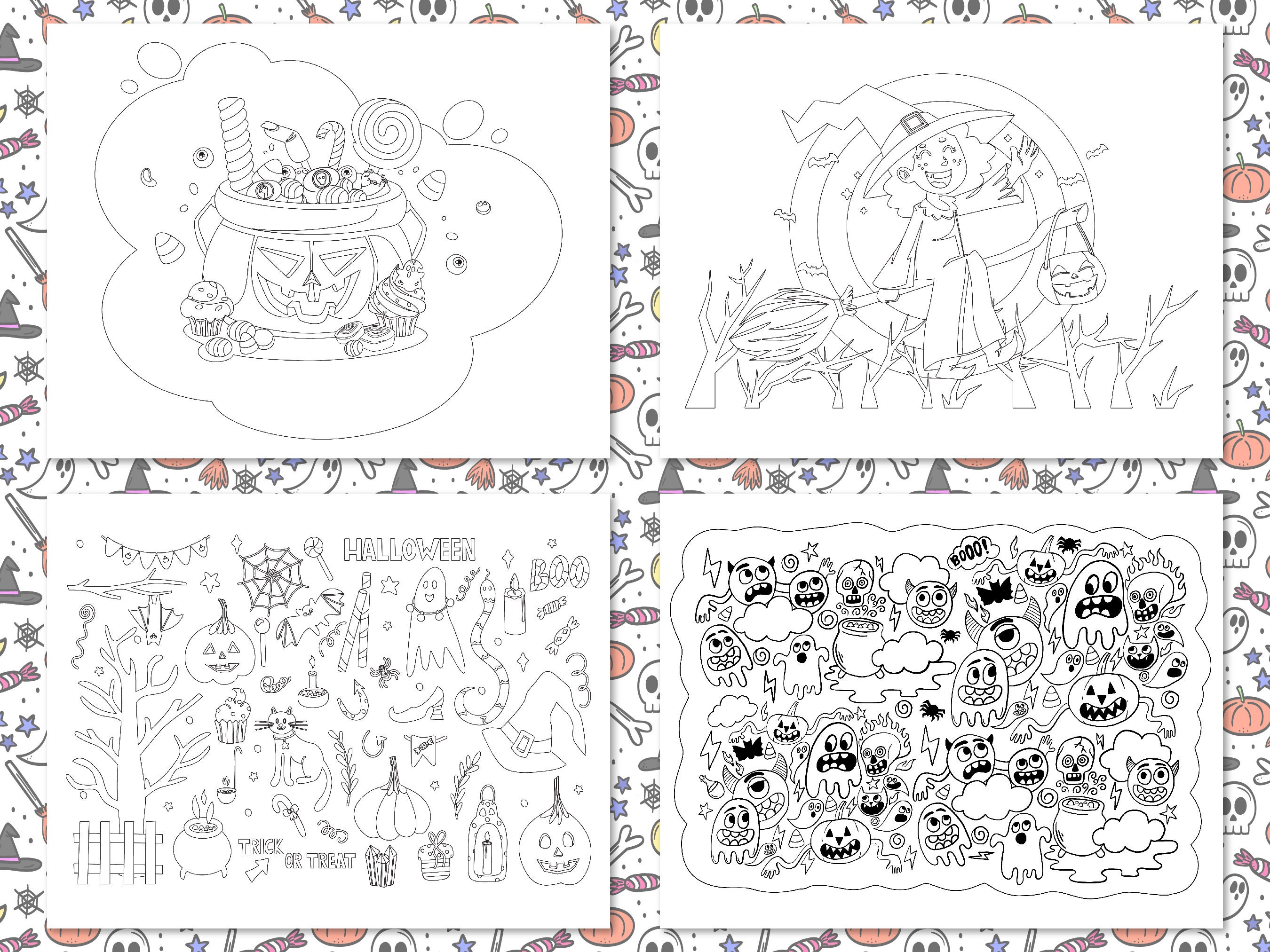 Halloween Printable Coloring Pages Bundle for Kids & Adults - Etsy