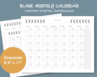 Printable Minimalist Monthly Calendar, to Do List, Shopping List, PDF Download, Organization - Etsy
