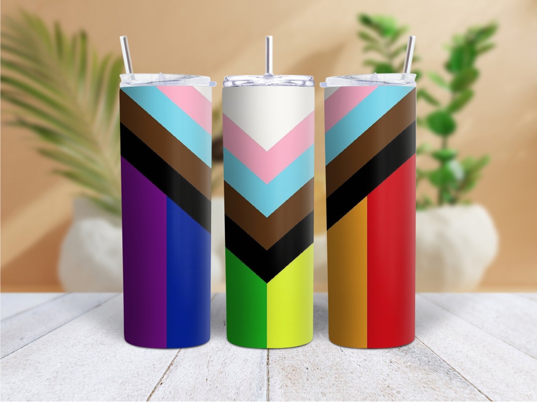 Progress Gay Pride Flag Tumbler Metal Travel Cup With TWO Straws ...
