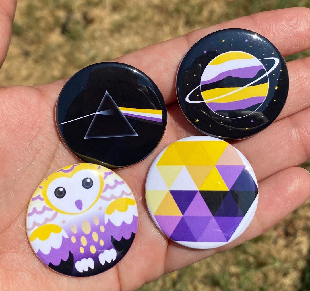 Subtle Non Binary Pride 1.5 Metal Pinback Buttons NB Dark Side of the ...