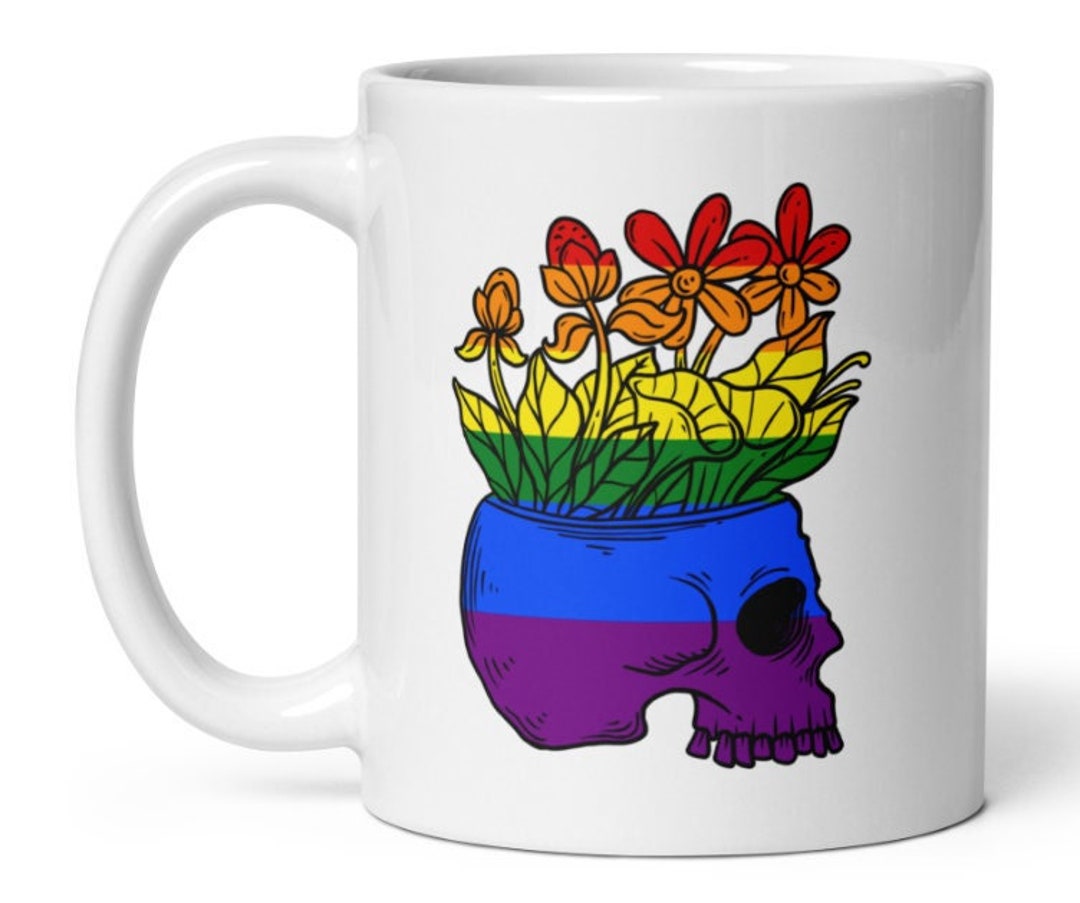 Gay Pride Flag Colors Skull Flower Pot WLW M4M Tea Cup Coffee Mug - Etsy