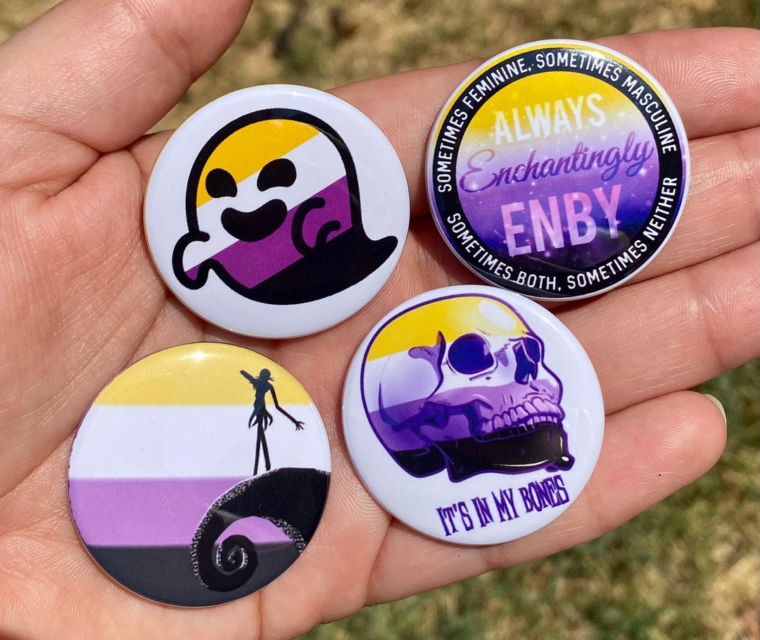 Cute Halloween Themed Non Binary Pride 1.5 Metal Pinback - Etsy