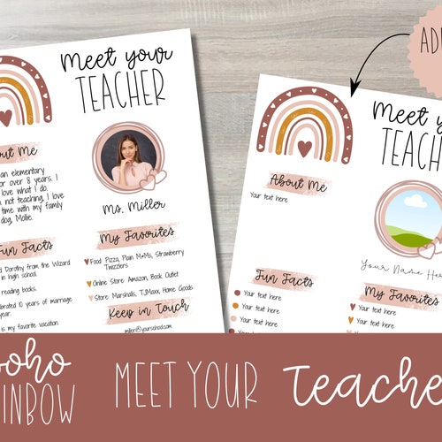 Boho Rainbow Meet the Teacher Template Meet the Teacher Edit - Etsy ...