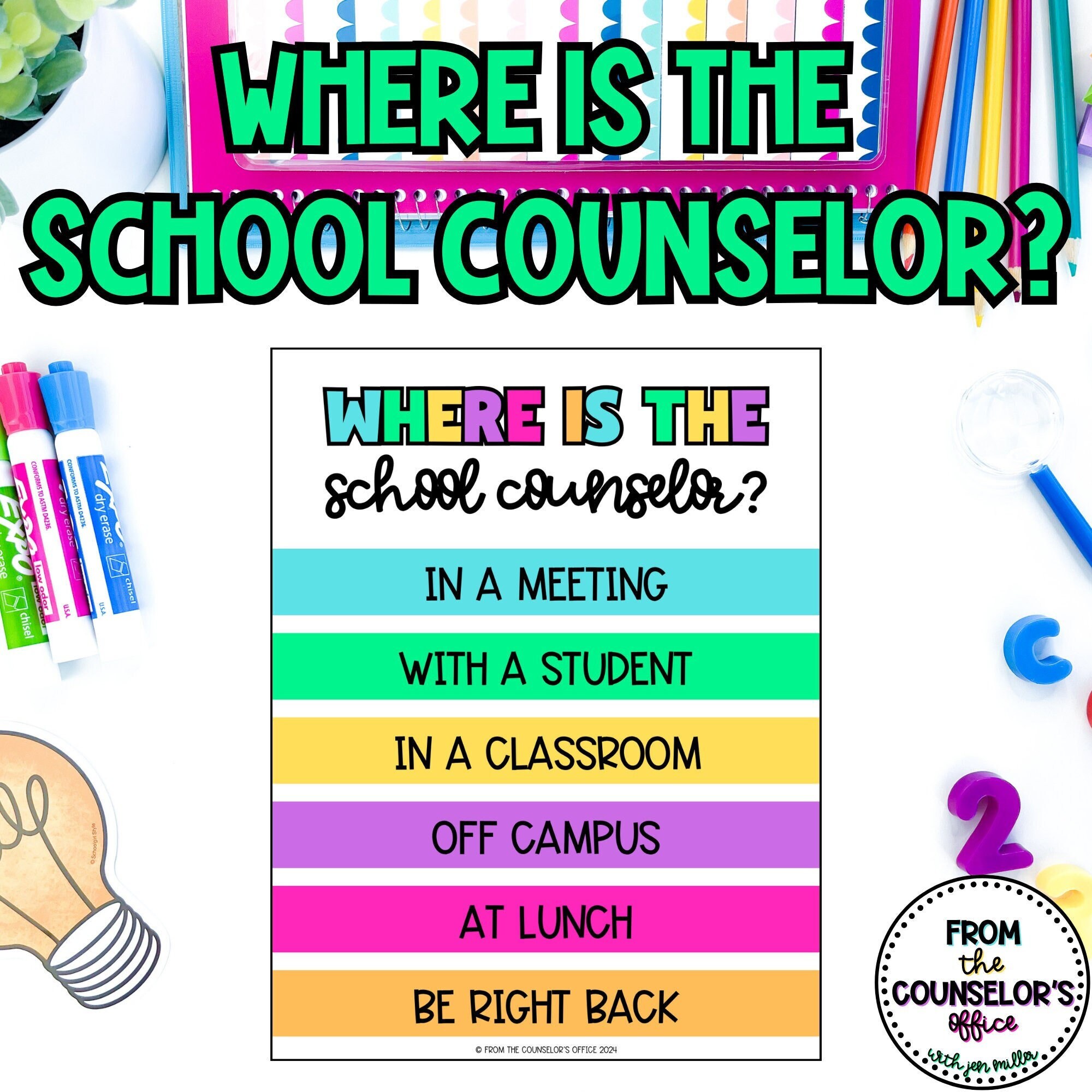 Where is the School Counselor? Office Door Sign in Neon Colors - Etsy