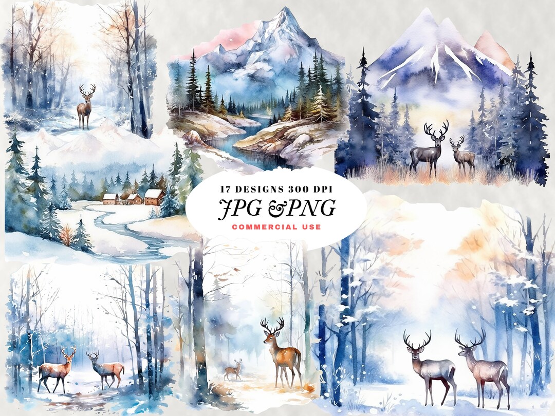 Winter Landscape Collection, Winter Scenery Bundle Clipart PNG and JPG ...