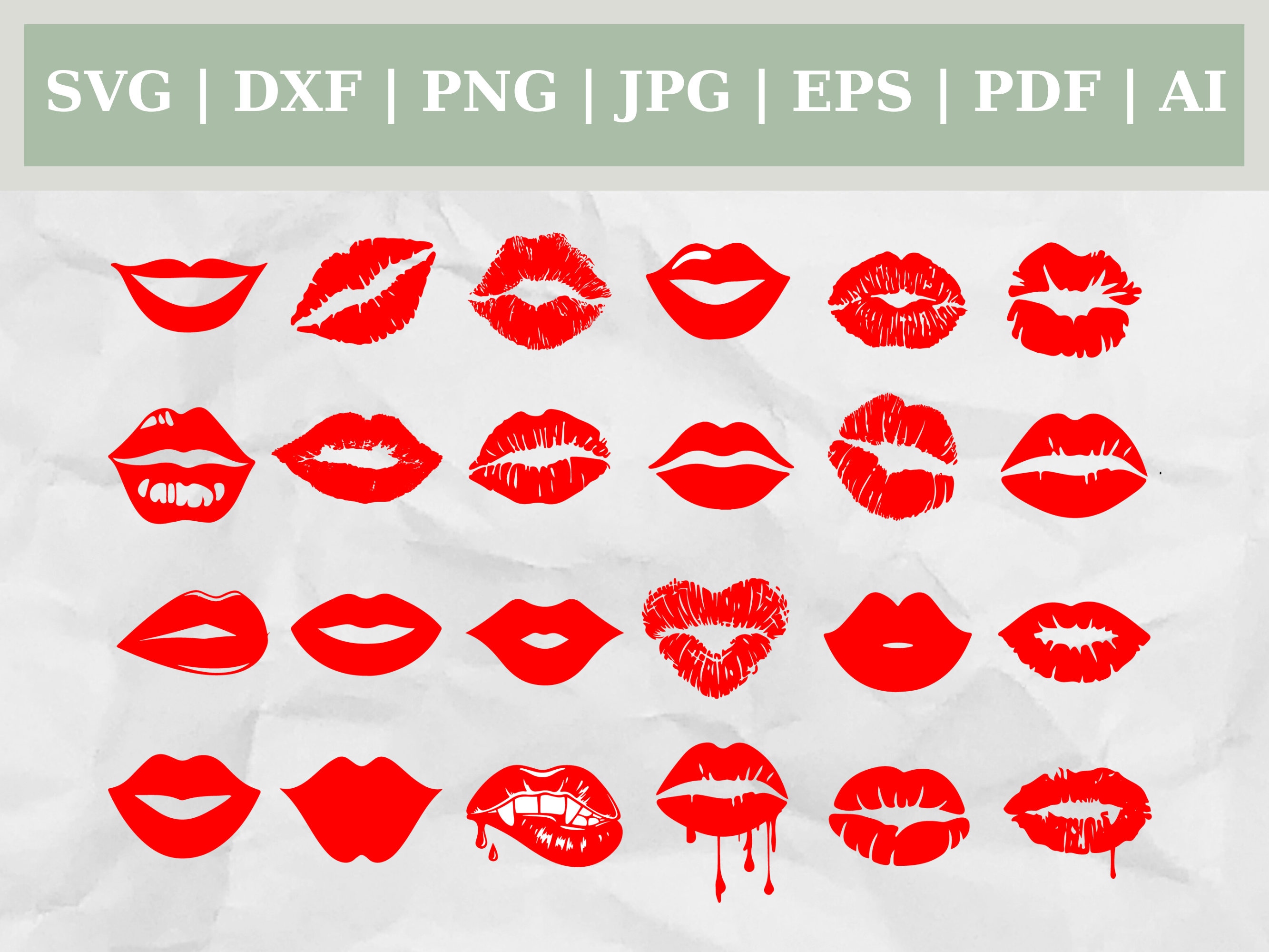 Red Lips Bundle - Lips Cut Files, Clipart, Vector Svg Dxf Png Jpg Pdf ...