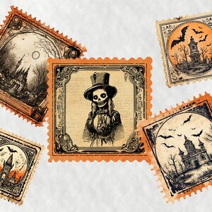 Vintage Halloween Stamp Collection Halloween Bundle Clip Art PNG and ...