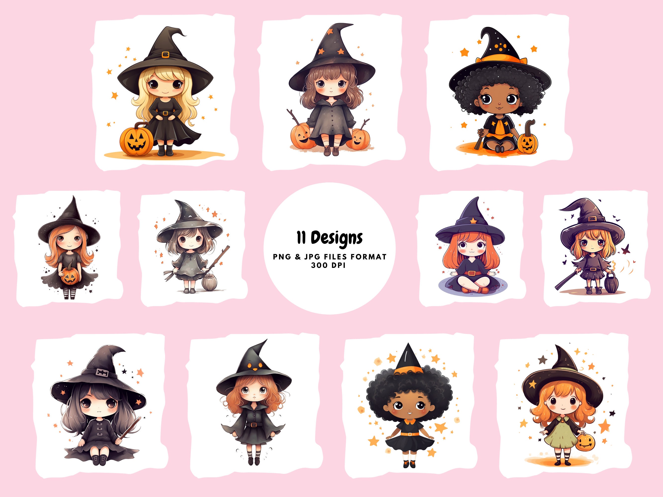 Cute Little Witch Collection Halloween Bundle Clip Art PNG and JPG High ...