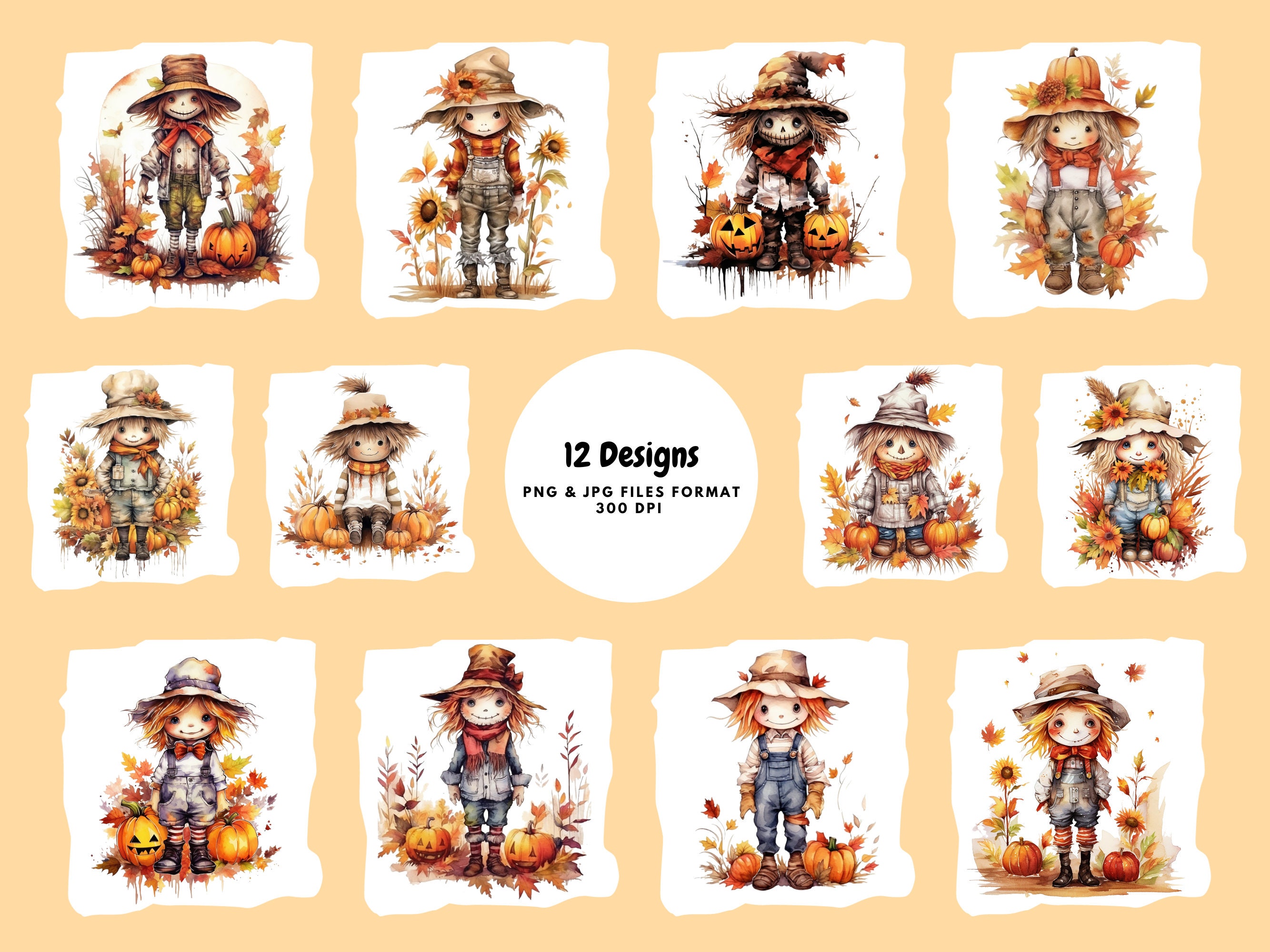 Cute Scarecrow Bundle Fall Clip Art Scarecrow Autumn PNG and JPG High ...