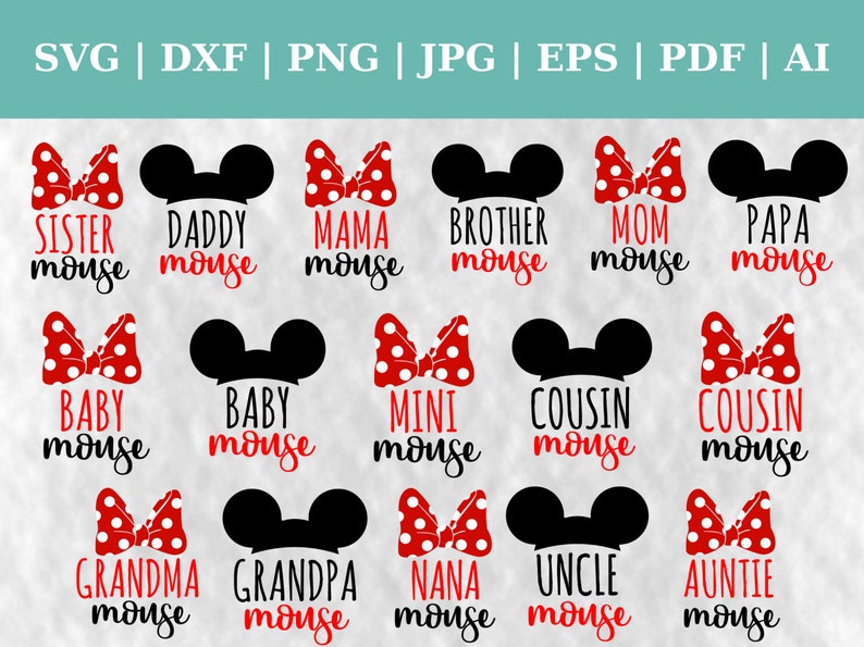 Family Mouse Bundle Mama Mouse Daddy Mouse Family Vacation Cut Files ...