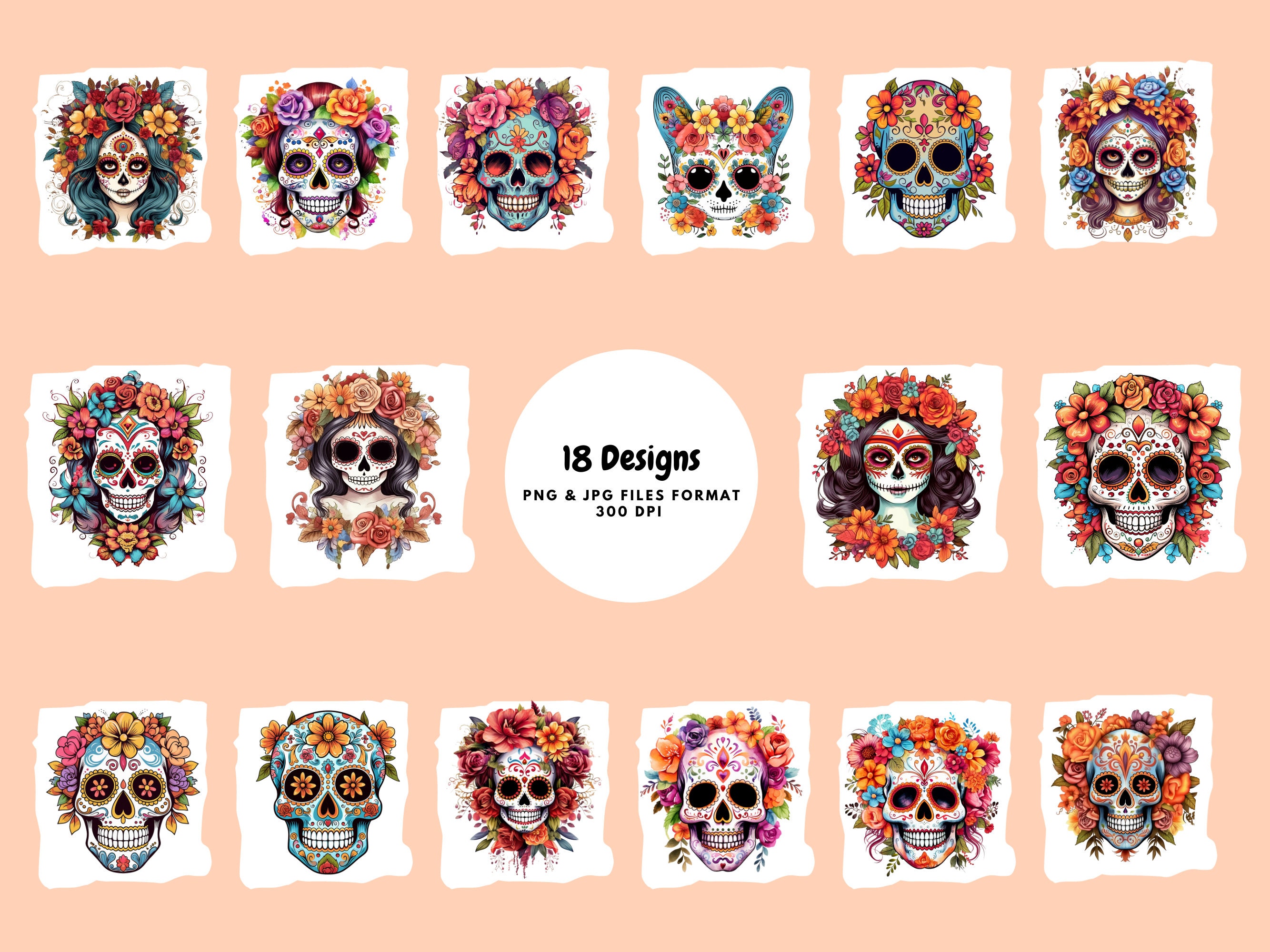 Dia De Muertos Bundle Floral Skull Clip Art Dia De Los Muertos - Etsy