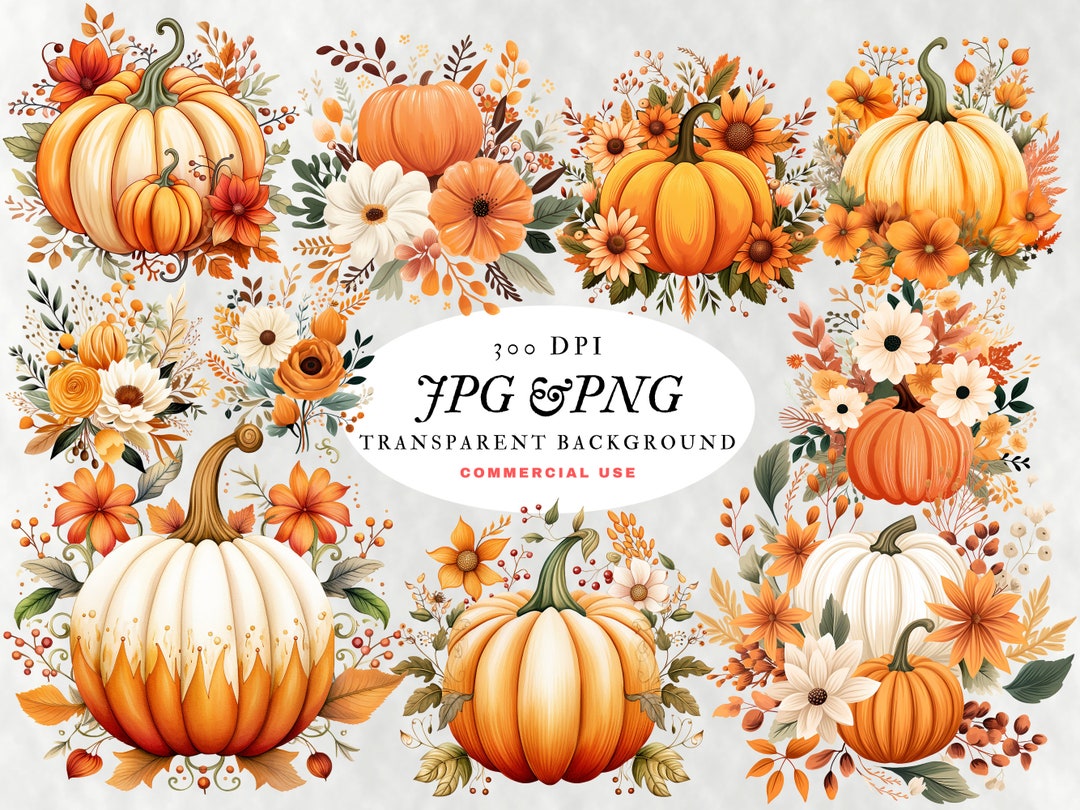 Boho Floral Pumpkin Collection, Pumpkin Illustration, Autumn Floral ...