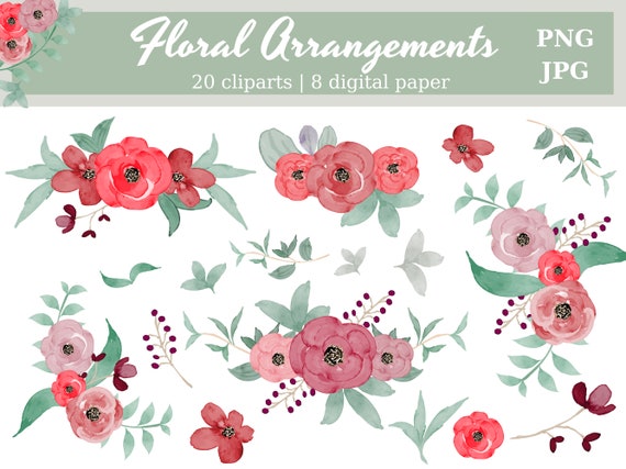 Watercolor Roses Clipart & Digital Paper | Etsy