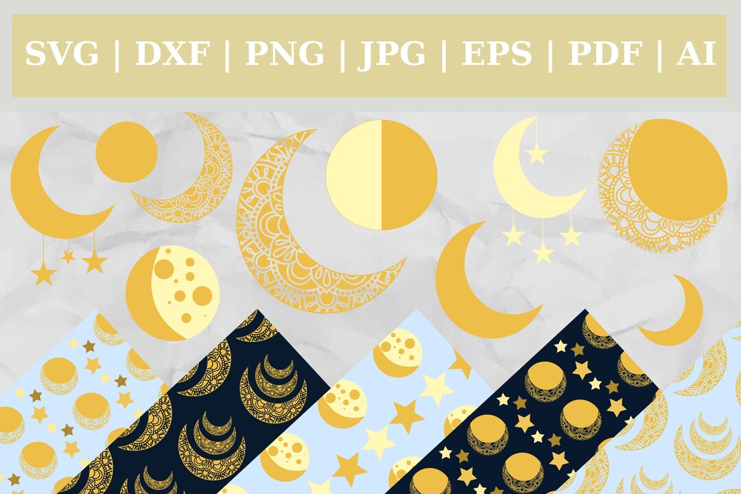The Moon - Digital Paper & Cut Files, Clipart, Vector Moon Mandala - Etsy
