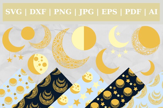 The Moon Digital Paper & Cut Files Clipart Vector Moon - Etsy
