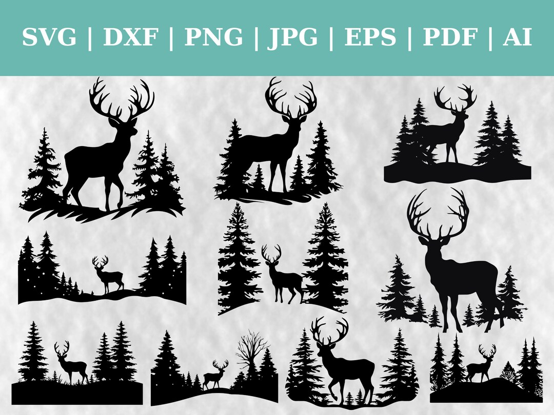 Deer Buck Landscape Bundle Cut File, Deer Svg, Clipart, Vector SVG ...