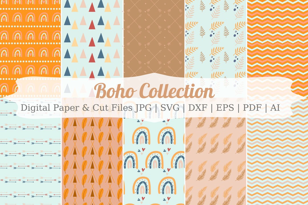 Boho Bundle - Digital Paper & Cut Files, Clip Art, Vector - Etsy
