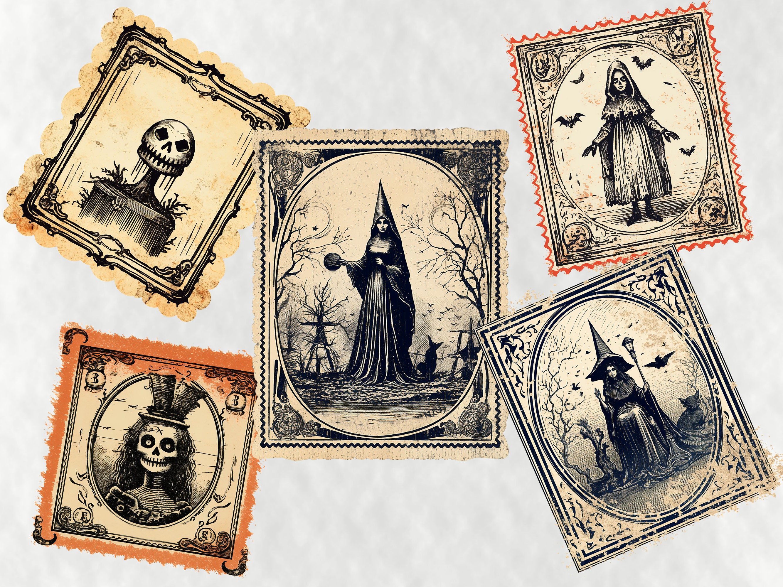 Vintage Halloween Stamp Collection Halloween Bundle Clip Art PNG and ...