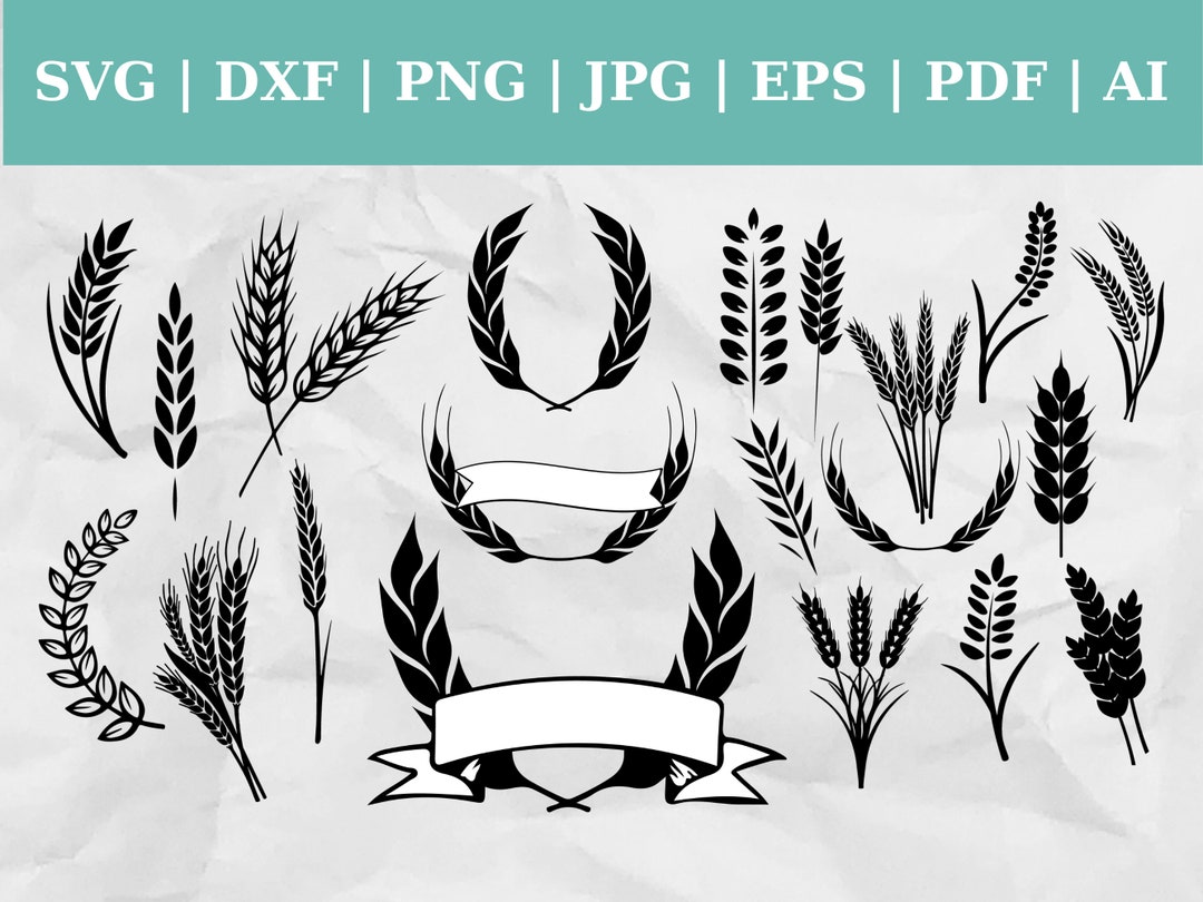 Wheat Bundle Laurel Monogram - Cut Files, Clipart, Vector Svg Dxf Png ...