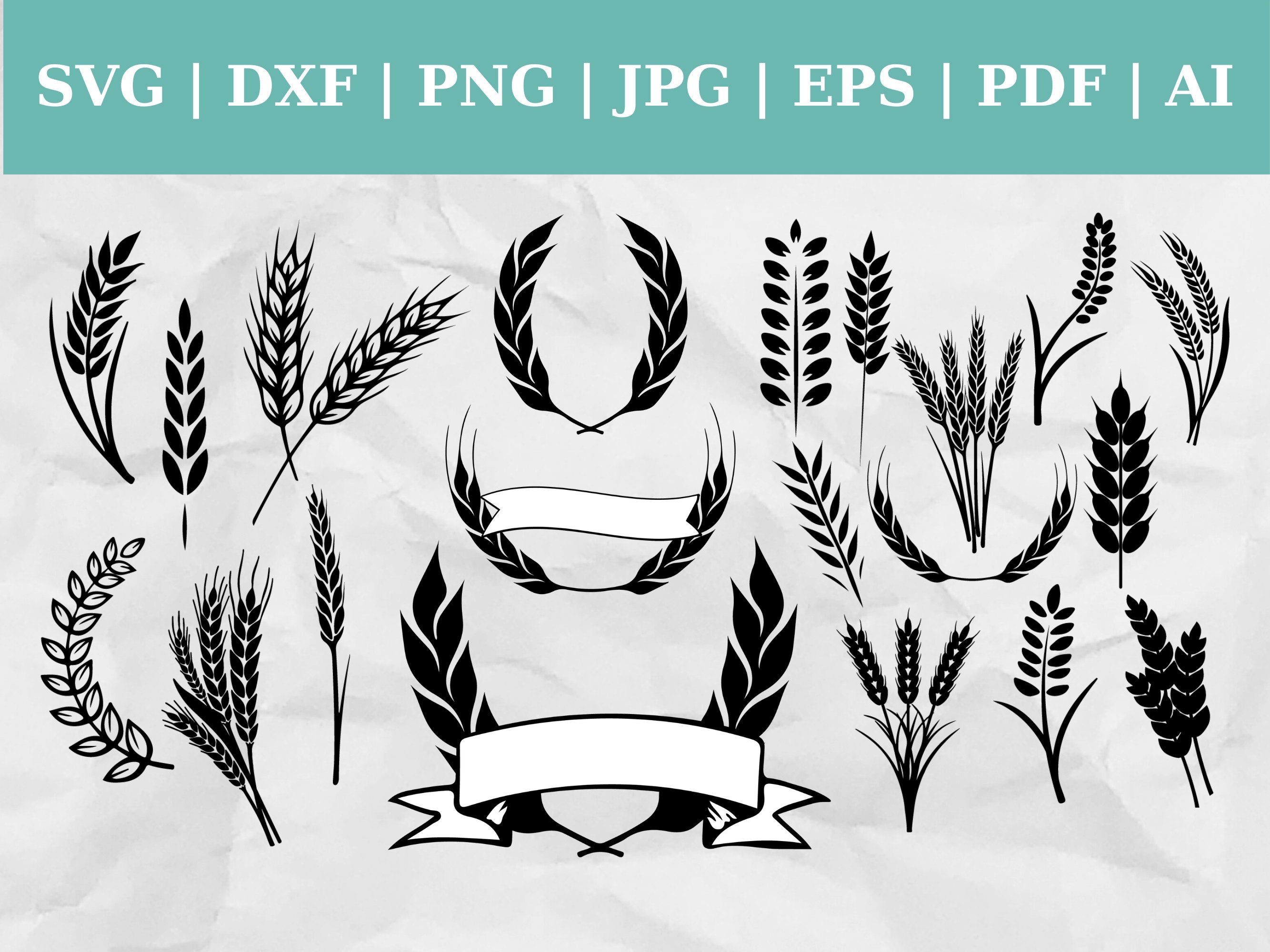 Wheat Bundle Laurel Monogram - Cut Files, Clipart, Vector Svg Dxf Png ...