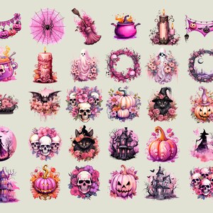 Pink Halloween Bundle Halloween Clip Art Png and Jpg 300 Dpi Solid ...