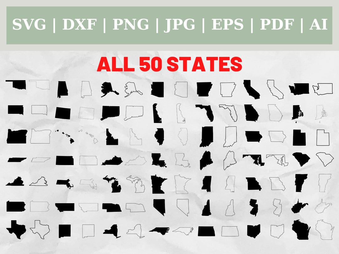 ALL 50 States Bundle Cut Files Clipart - Outline & Silhouette - Etsy
