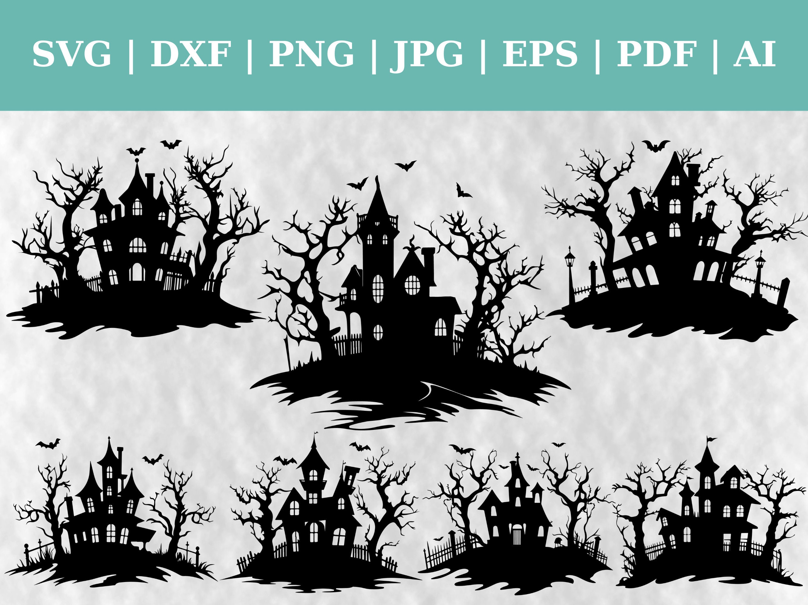 Haunted House Bundle Cut File, Halloween Svg, Clipart, Vector SVG DXF ...