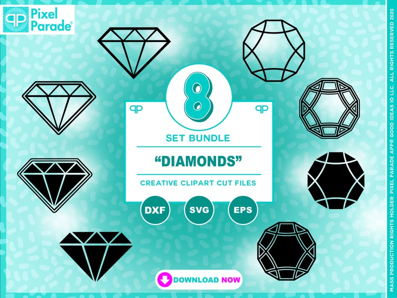 Diamond Clipart Bundle: 8pc SVG, EPS, DXF Cut Files (digital Download ...