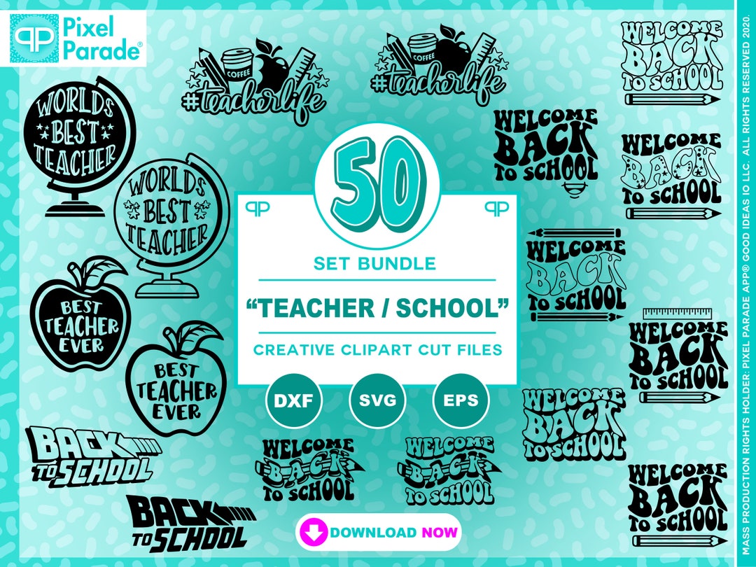 50pc. Bundle "teacher / School" Cut Files, Vector, SVG, DXF, EPS Files ...