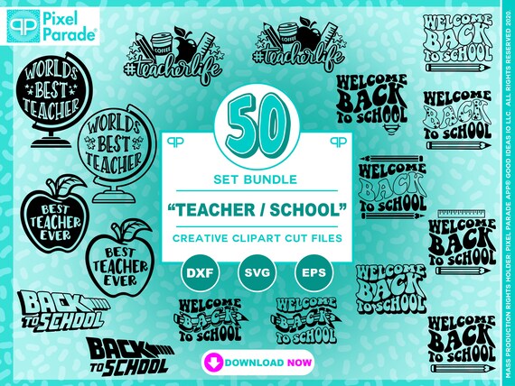 50pc. Bundle teacher / School Cut Files Vector - Etsy