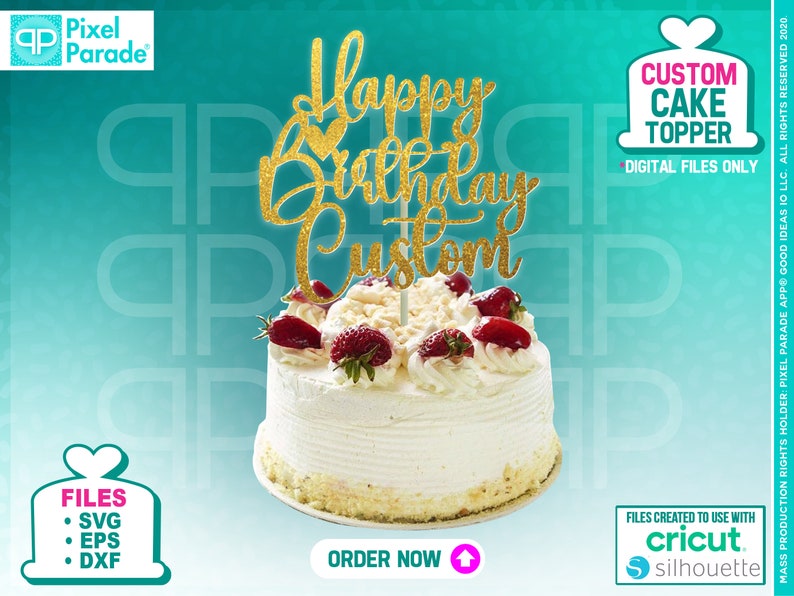 Personalized Birthday Cake Topper Svg Custom Script Name Cake Topper