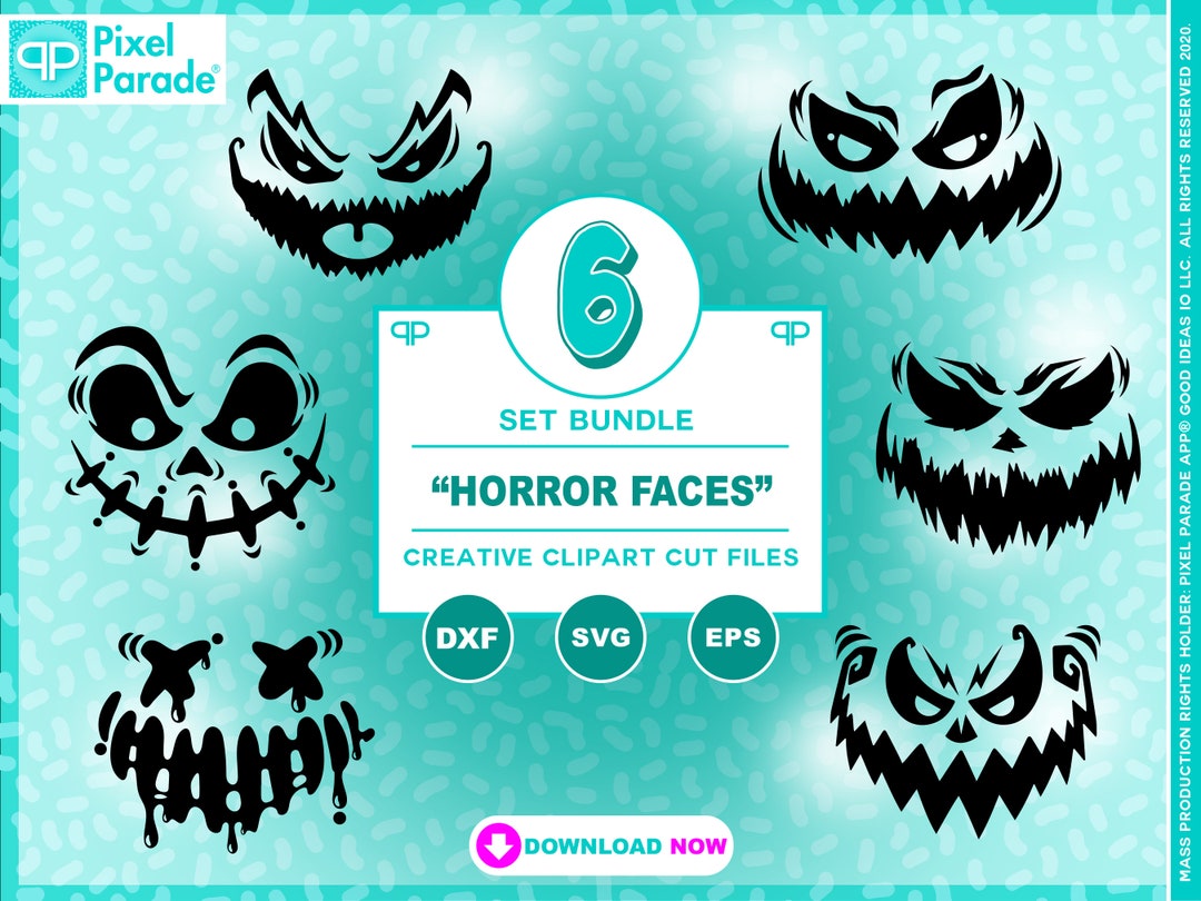 Horror Faces Clipart: Halloween Cartoon SVG EPS DXF (digital Cut Files ...