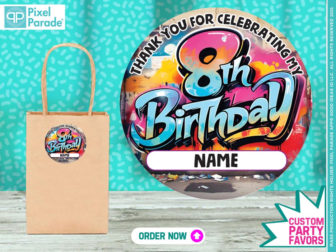 Custom Party Favors, 8th Birthday Party Stickers, Personalized Custom ...