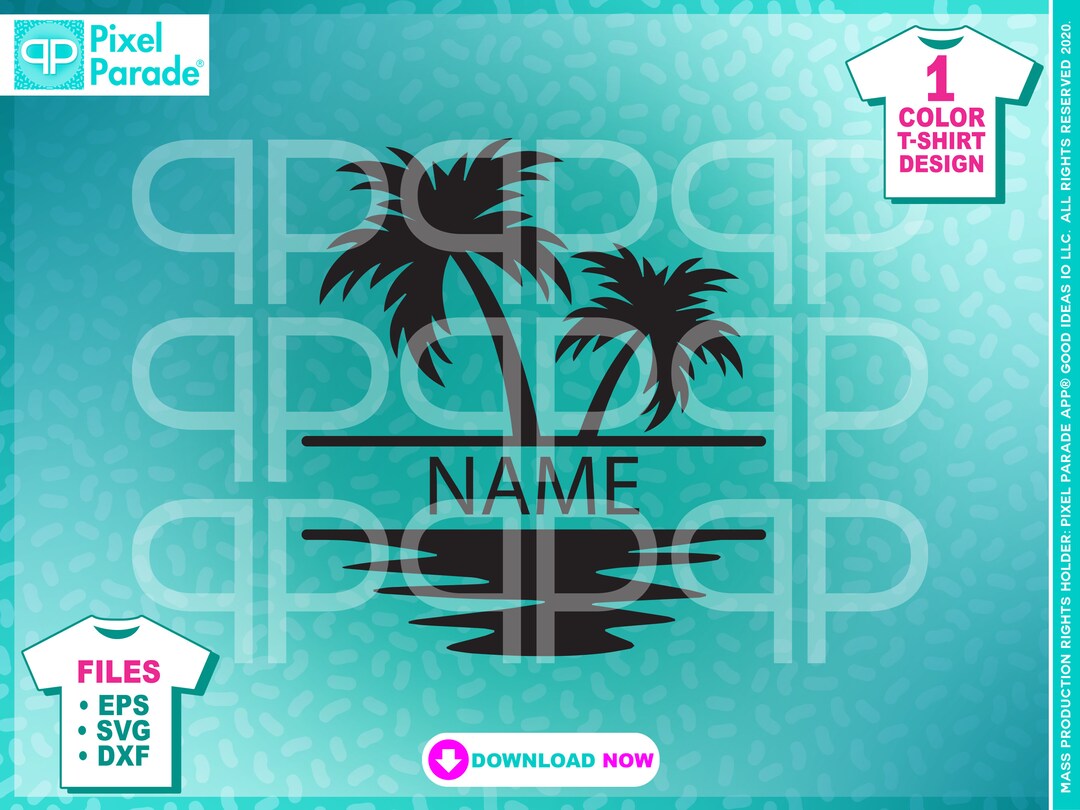 Palm Tree Name Frame SVG: Beach Ocean Waves Cut File (digital Download ...
