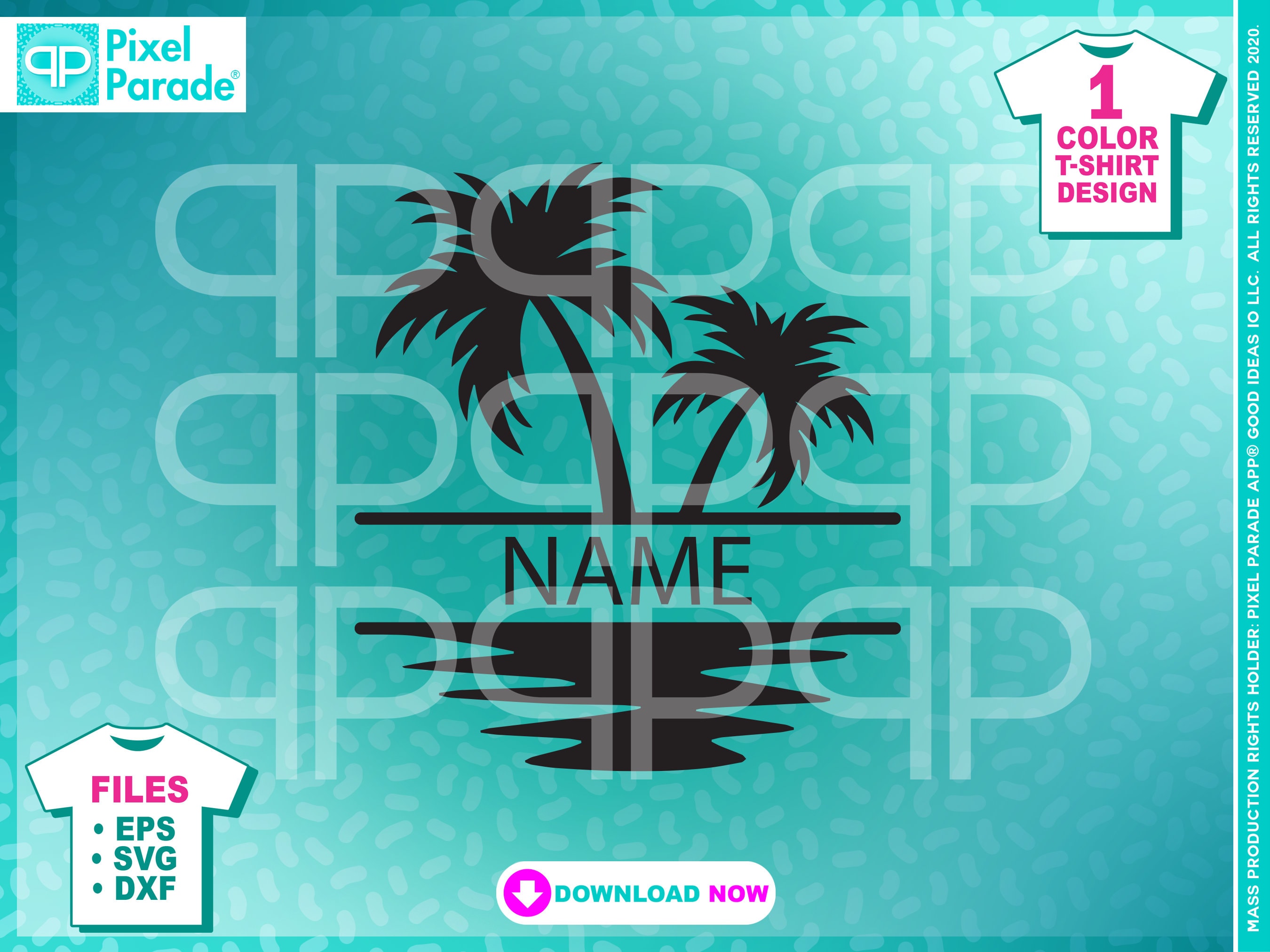 Palm Tree Split Frame Svg Cut File For Cricut Silhouette Ocean Waves Beach Name Frame Svg