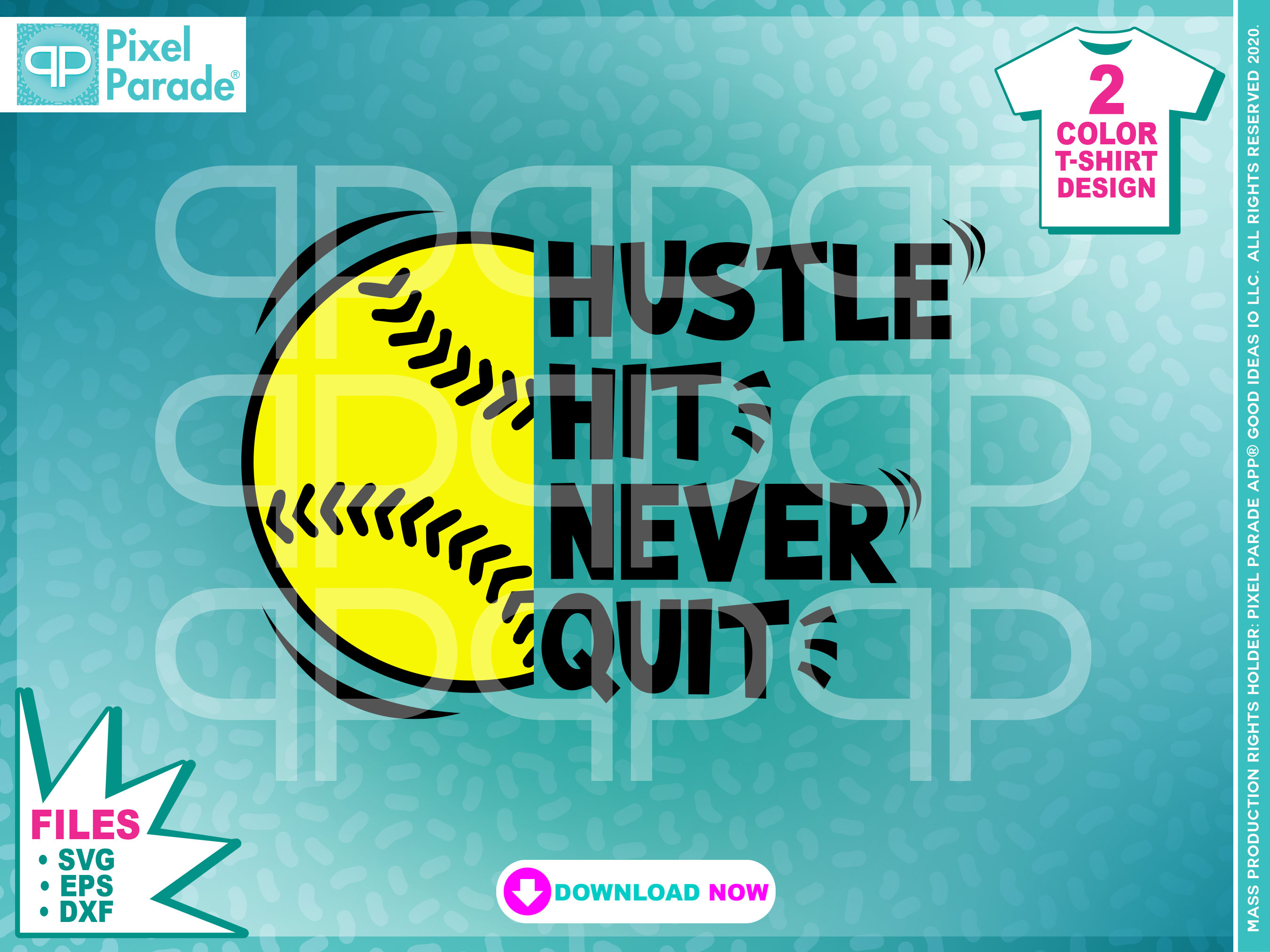 Softball Svg 2 Color Tee Shirt Design Hustle Hit Never Quit Softball ...