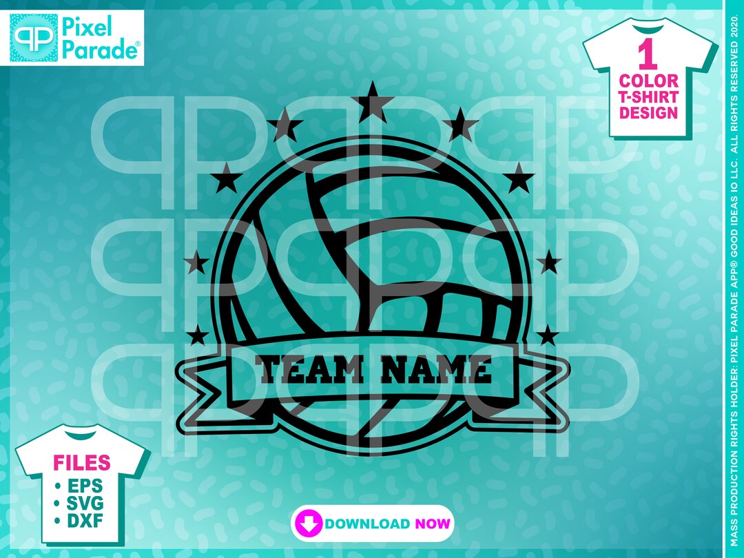 Volleyball Team Name Banner: Stars Frame SVG, EPS, DXF (digital Cut ...
