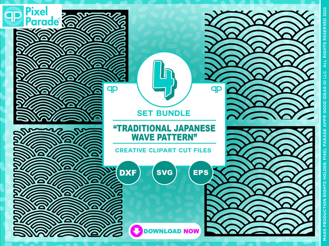 Japanese Wave Pattern Clip Art: SVG, EPS, DXF (4 Variations) - Etsy