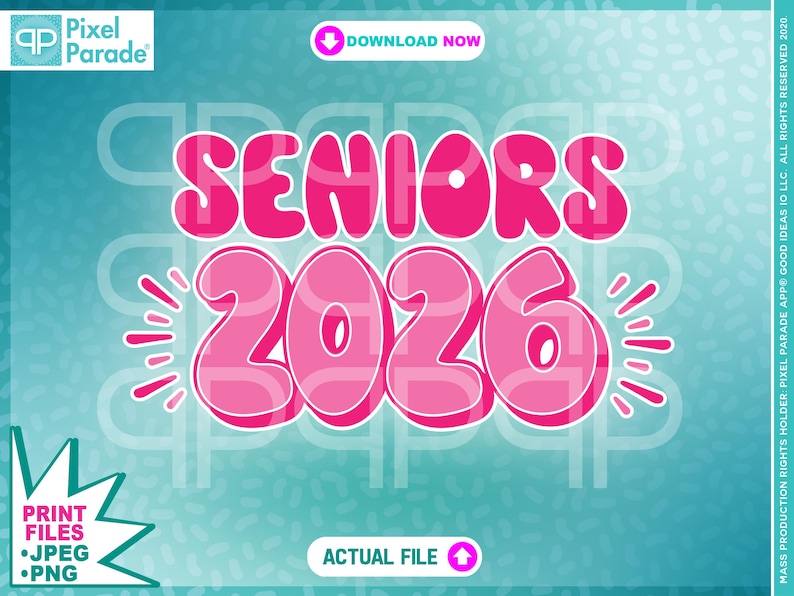Seniors 2026 Bubble Letters: Pink Graffiti PNG JPEG (digital Download ...