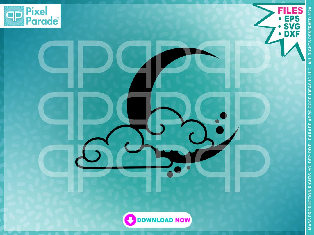 Moon & Clouds Clipart: Crescent Silhouette, Stars SVG EPS DXF (digital ...
